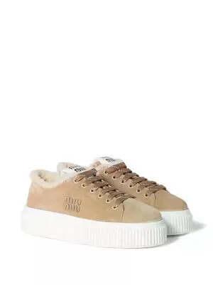 Miu Miu Logo-embroidered Suede Sneakers - Brown