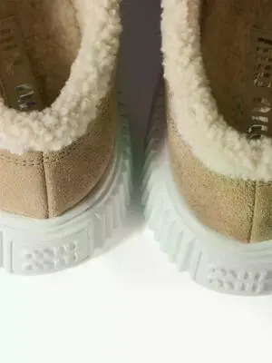 Miu Miu Logo-embroidered Suede Shearling Lined Platform Sneakers - Neutrals