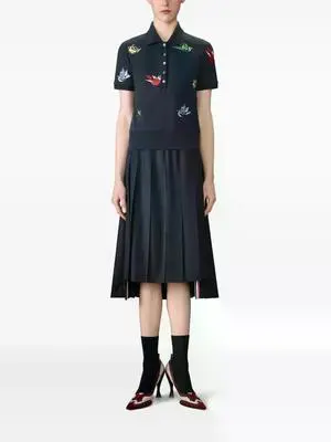 Thom Browne Satin Stitch Bird Embroidery Polo - Blue