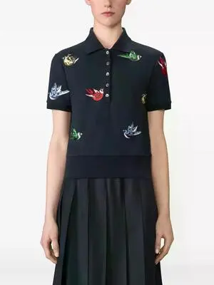 Thom Browne Satin Stitch Bird Embroidery Polo - Blue