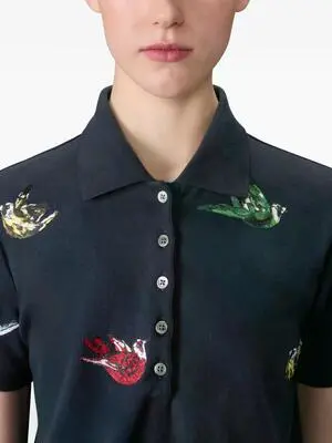 Thom Browne Satin Stitch Bird Embroidery Polo - Blue