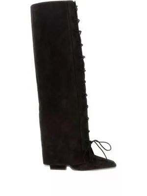 Paris Texas 100mm Jane Fold Over Lace-up Boots - Brown