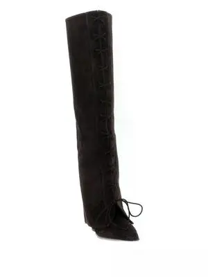 Paris Texas 100mm Jane Fold Over Lace-up Boots - Brown