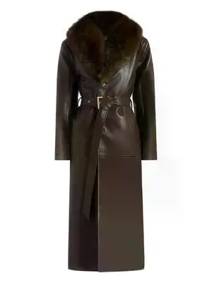 Manière De Voir Faux-leather Belted Coat With Faux-fur Collar