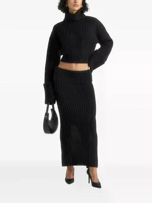 Manière De Voir Lyra Foldover-waist Knit Maxi Skirt - Black