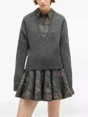 GANNI Deep V-neck Sweater - Grey