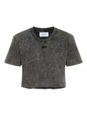 Off-White Logo-embroidered Ribbed T-shirt - Grey