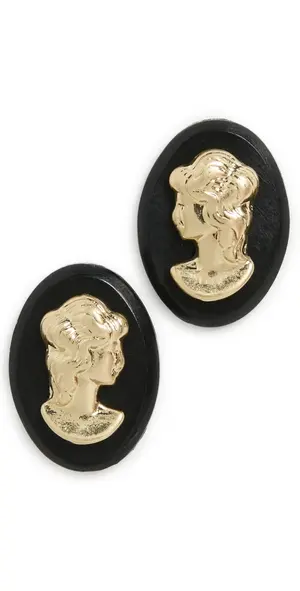 Clare V. Cameo Stud Earrings - Black/gold