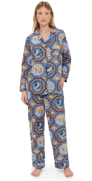 PRINTFRESH Long Pajama Set - Fancy Fox/french Blue
