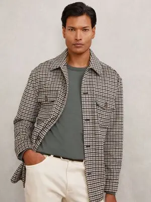 REISS Houndstooth Liam Houndstooth Wool-blend Houndstooth-check Overshirt - Grey