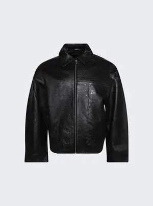 NAHMIAS Leather Star Oversized Bomber - Black