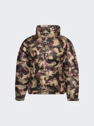 THUG CLUB Camo Leather Puffer Jacket - Beige