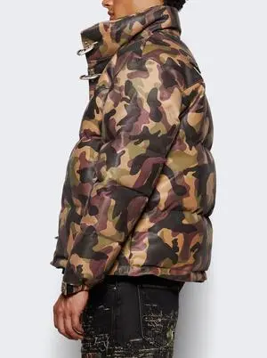 THUG CLUB Camo Leather Puffer Jacket