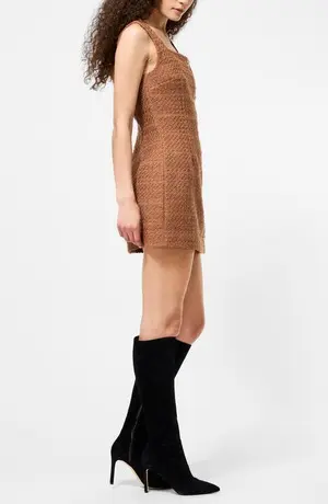 French Connection Structured Tweed Square Neck Mini Dress
