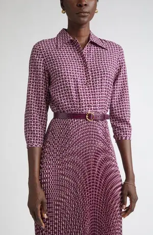 St. John Printed Pleated Shirtdress