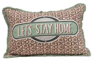 STORIED HOME Let's Stay Home" Reversible Rectangle Cotton Stamp Pillow