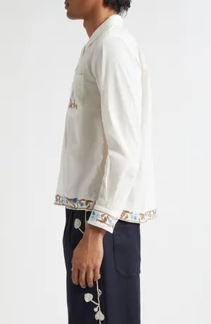 BODE Nouveau Vine Long Sleeve Button-up Shirt - Cream