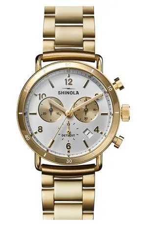 Shinola Canfield Sport Chronograph Bracelet Watch - Gold/white