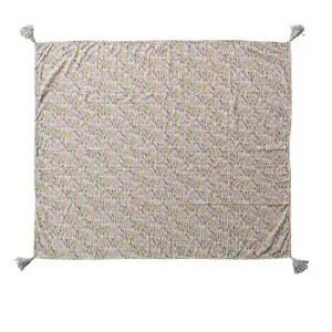 STORIED HOME Floral Cotton Chambray Throw Blanket - Cream