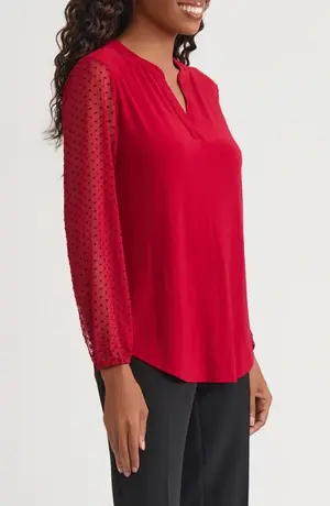 KASPER Split Neck Top - Fire Red
