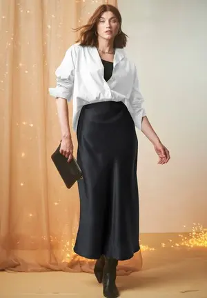 JESSICA LONDON Satin Maxi A-line Skirt - Black