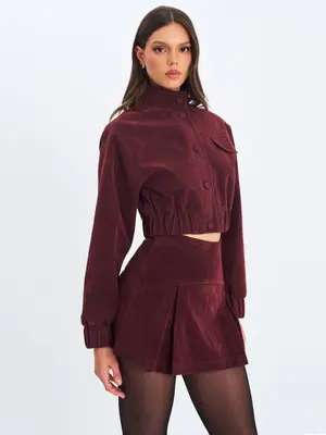 MISS CIRCLE Farryn Vegan Suede Cropped Bomber Jacket