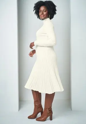 JESSICA LONDON Mock Neck Midi Sweater Dress - Ivory