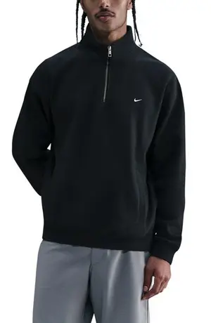 Nike Solo Swoosh Fleece Quarter-zip Pullover - Black/white