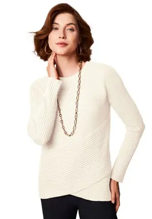 JESSICA LONDON Ribbed Crossover Crewneck - Ivory