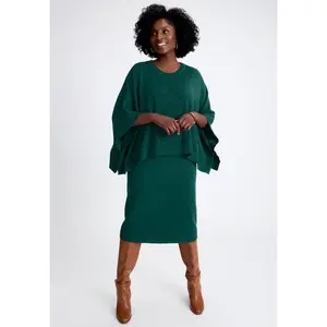 JESSICA LONDON Cable Knit Cape Sweater Dress - Emerald Green