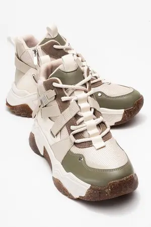 PROLOGUE SHOES Seraphine Sport Boot - Beige Green Faux Leather