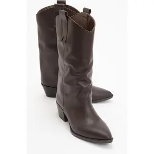 FOREVER & ALWAYS SHOES Teodora Leather Block Heel Boot - Brown Leather
