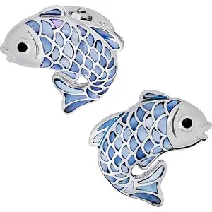 JAN LESLIE Koi Fish Mother Of Pearl Sterling Cufflinks - Blue