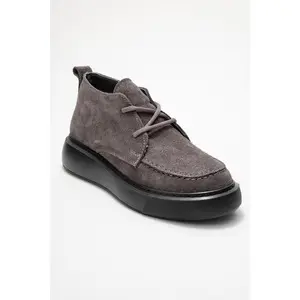 FOREVER & ALWAYS SHOES Lilya Leather Chukka Boot - Grey Suede Faux Leather