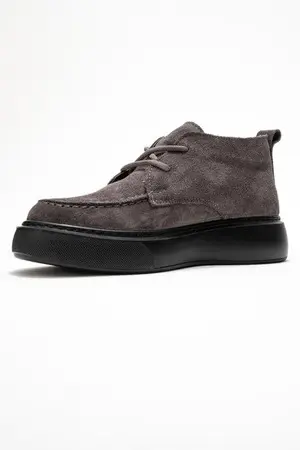 FOREVER & ALWAYS SHOES Lilya Leather Chukka Boot - Grey Suede Faux Leather