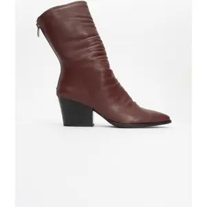PROLOGUE SHOES Laval Back-zip Block Heel Boots - Burgundy Faux Leather