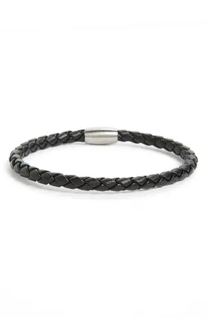 LINK UP Woven Leather Bracelet With Magnetic Closure Black