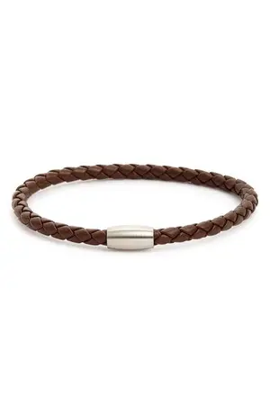 LINK UP Woven Leather Bracelet With Magnetic Closure - Brown