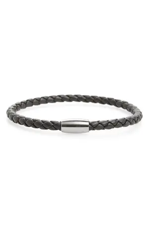 LINK UP Woven Leather Bracelet With Magnetic Closure Grey