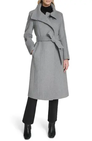 Cole Haan Wool-blend Asymmetric Zip Coat - Medium Grey