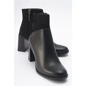 PROLOGUE SHOES Ropa Block Heel Zip Boot - Black Faux Leather