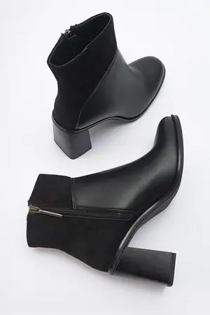 PROLOGUE SHOES Ropa Block Heel Zip Boot - Black Faux Leather