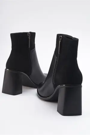 PROLOGUE SHOES Ropa Block Heel Zip Boot - Black Faux Leather