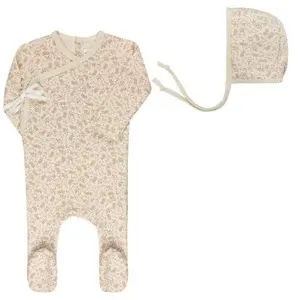 ELY'S & CO. Modal French Terry Footie And Bonnet Set - Ivory/pink