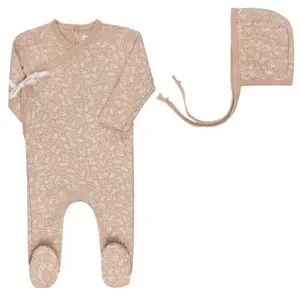 ELY'S & CO. Modal French Terry Footie And Bonnet Set - Pink