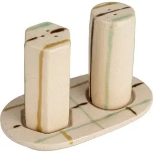 STORIED HOME Artisanal Harmony Salt And Pepper Shaker Set On A Tray - Cream