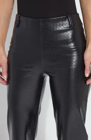 Lyssé Amara Flare Faux Leather Pants - Black Wicker Texture