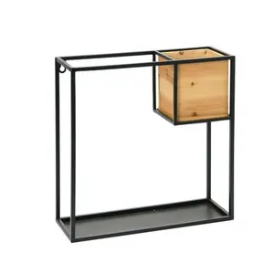 STORIED HOME Metal Wall Shelf With Wood Box - Black