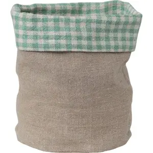 STORIED HOME Handwoven Linen Bread Basket With Gingham Lining - Blue