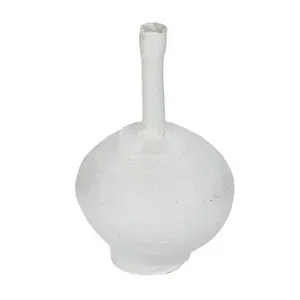 STORIED HOME Round Decorative Paper Mache Taper Holder With Tall Neck - White